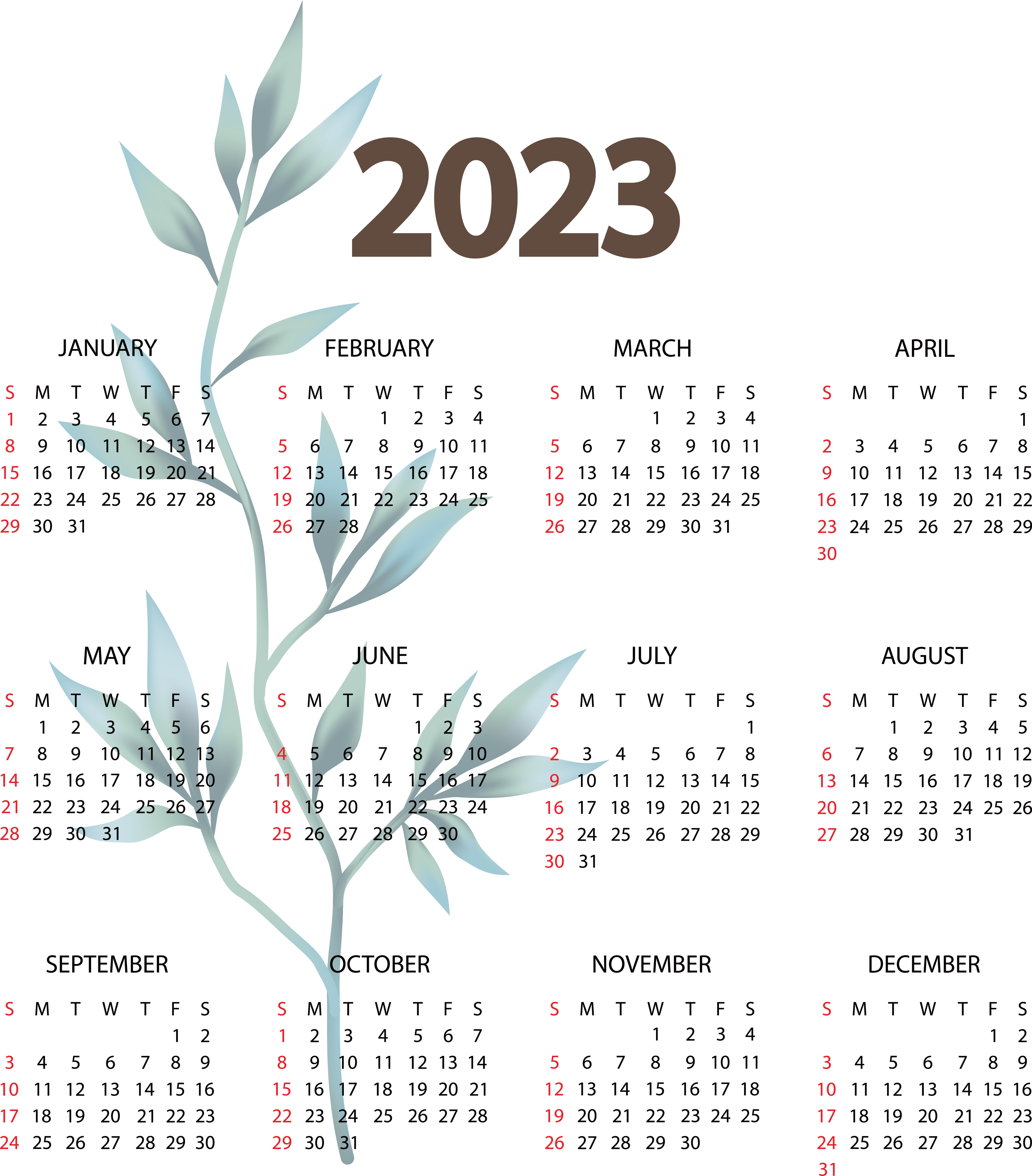 Calendar 2023 PNG Transparent Image Download Size 4345x4947px