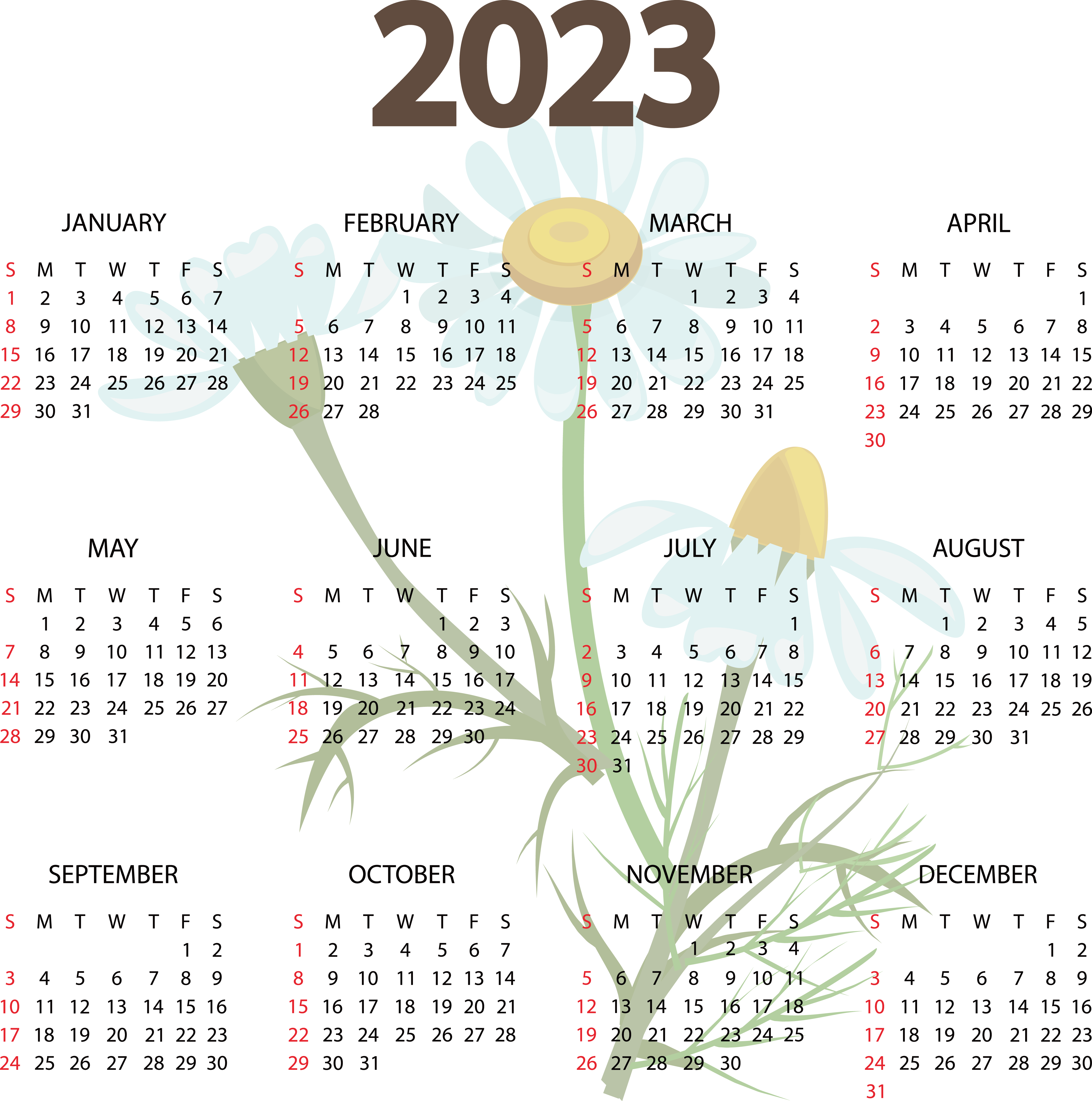 Calendar 2023 PNG Transparent Image Download Size 4345x4380px