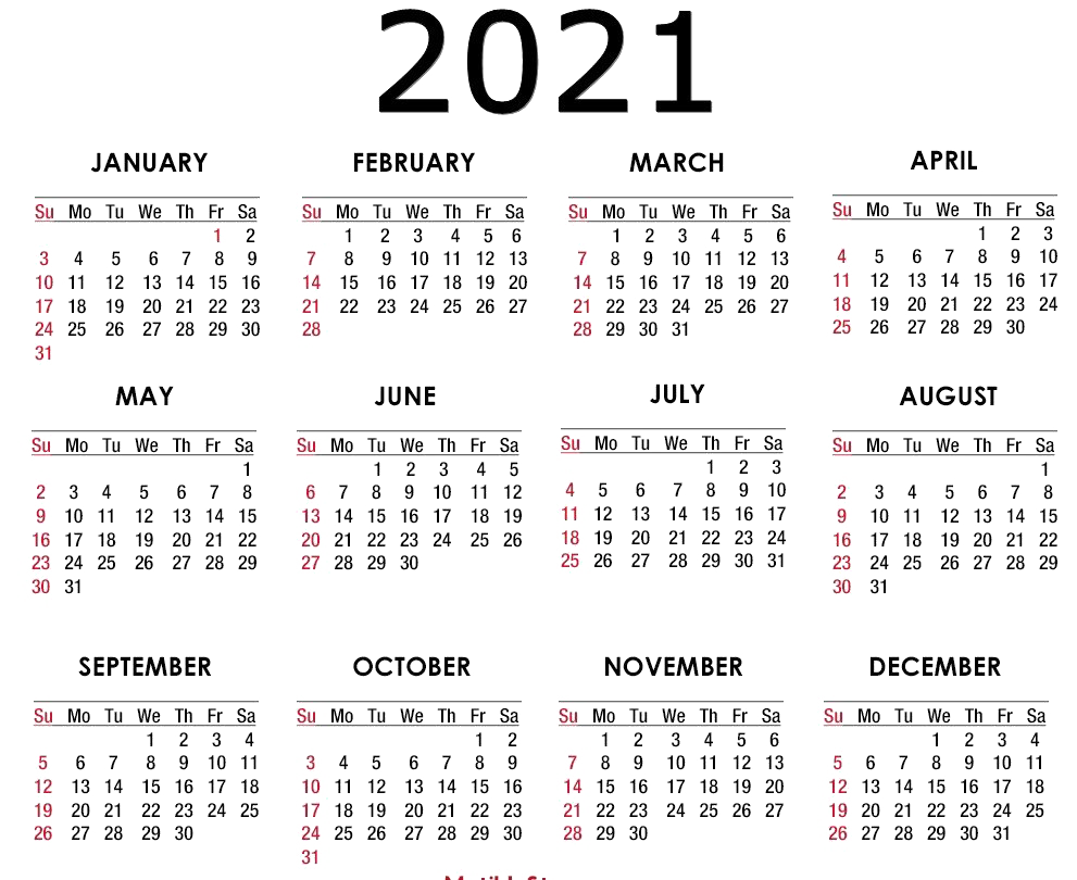 Calendar 2021 Year PNG
